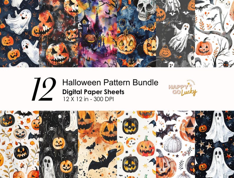 Halloween Seamless Digital Pattern, Watercolour Style Ghosts Digital ...