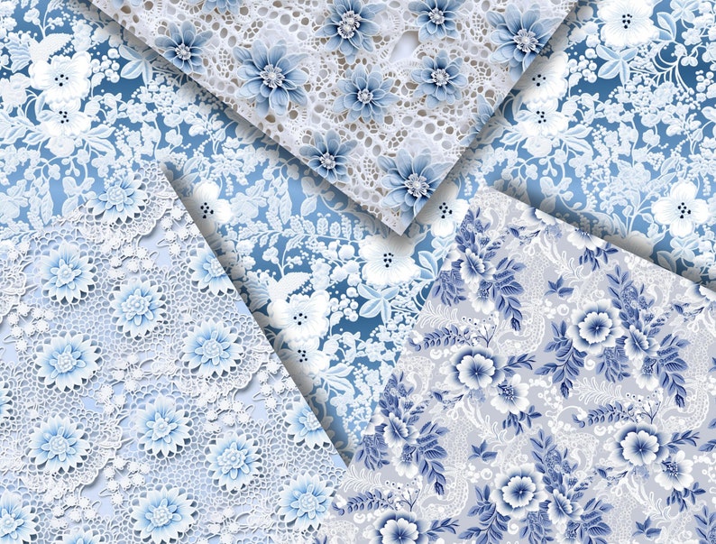 Blue & White Lace Seamless Digital Pattern, Delicate Material Digital ...