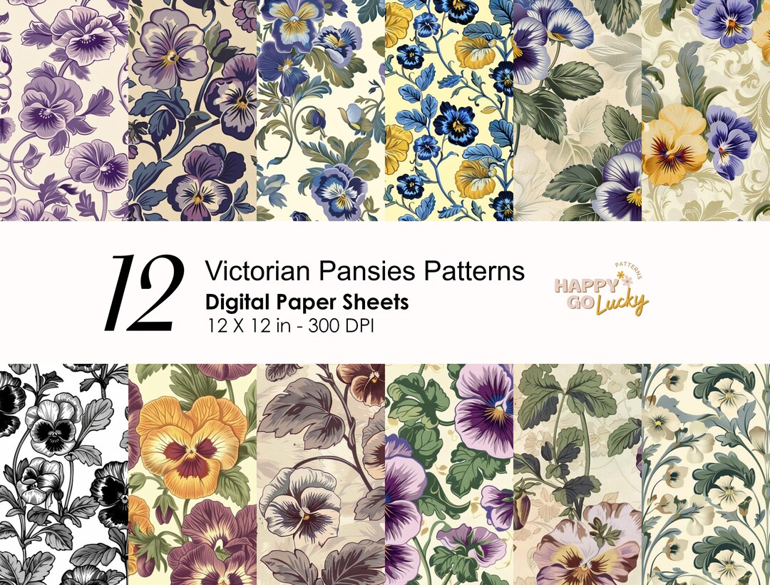 Victorian Pansies Seamless Digital Pattern, Rustic Pansy Digital Paper ...
