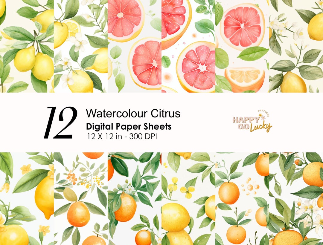 Watercolour Citrus Seamless Pattern, Lemon Digital Paper, Fruit ...