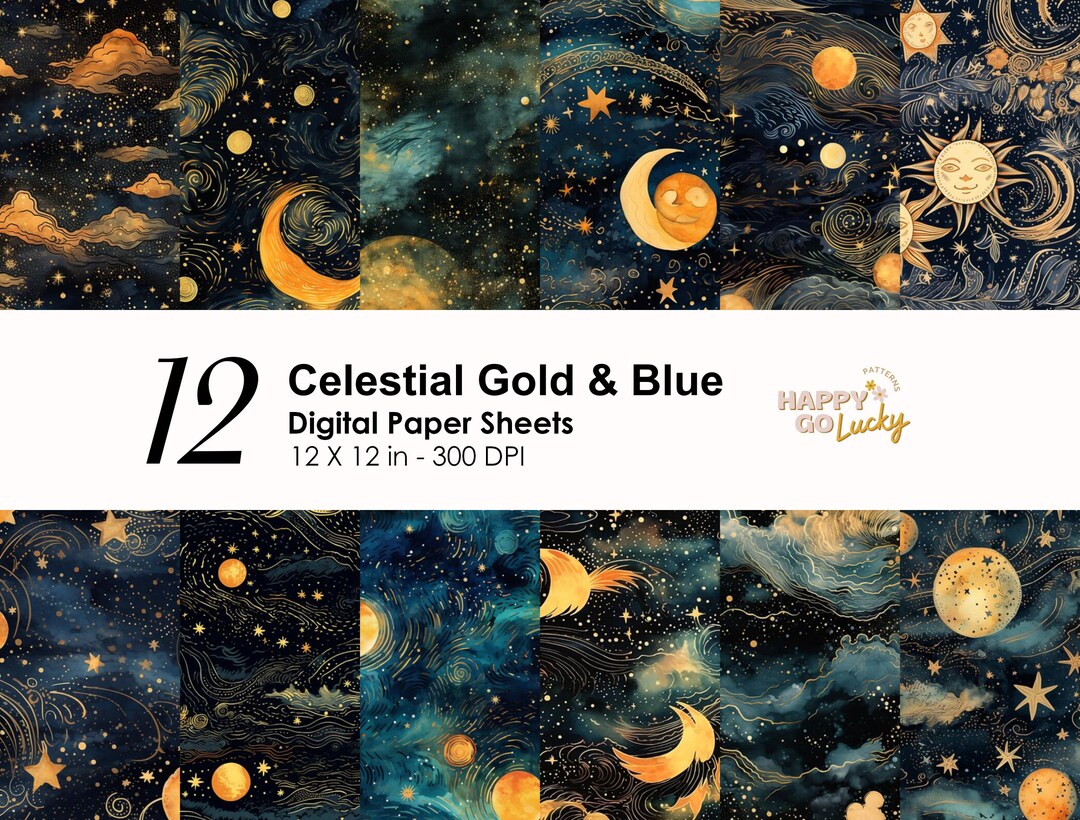 Vintage Gold Celestial Space Seamless Pattern, Celestial Digital Paper ...