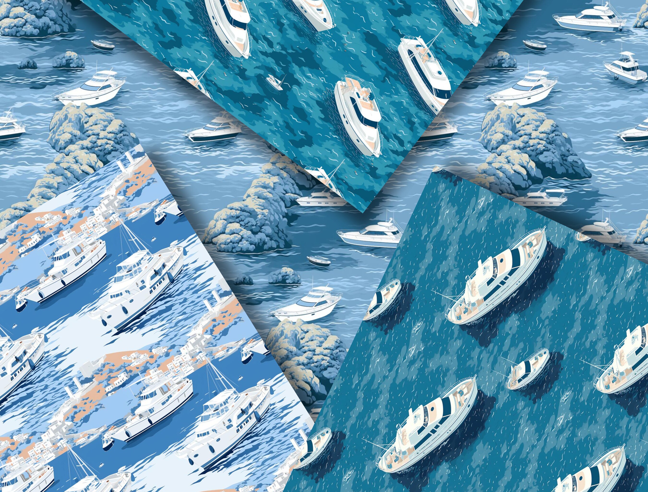 Santorini Houses Seamless Pattern, Greek Digital Paper, Yacht ...