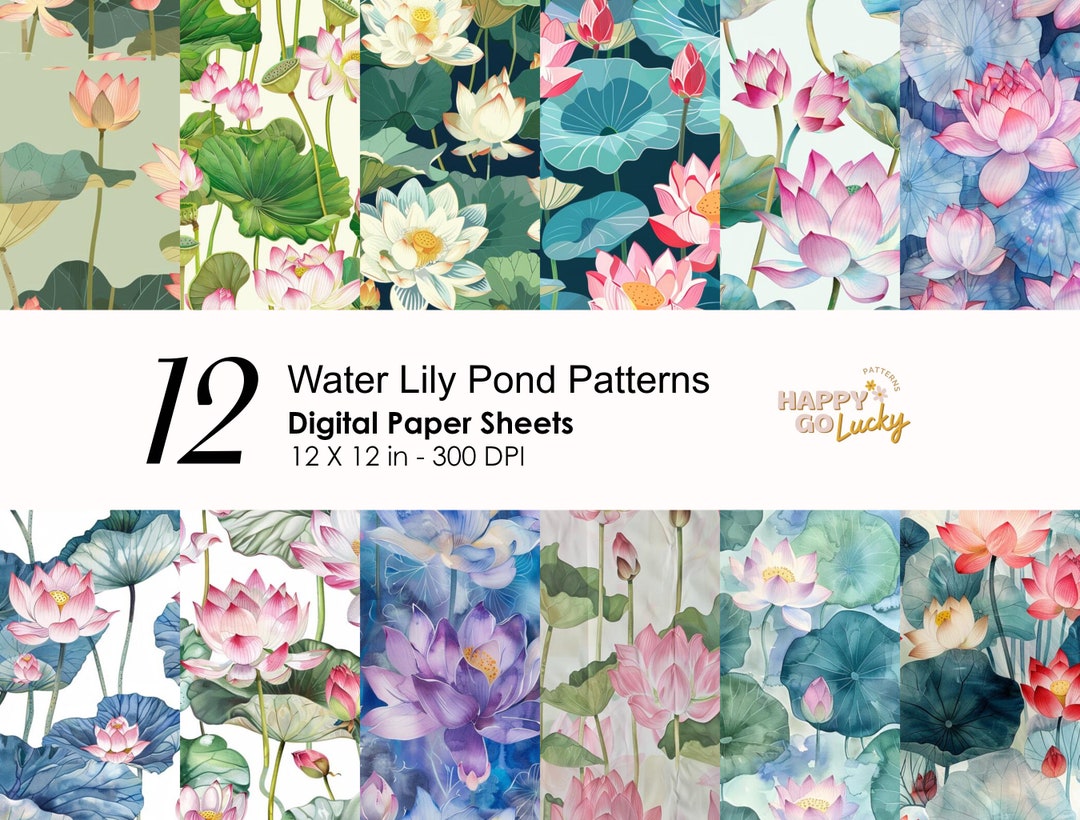 Water Lily Flower Seamless Pattern, Floral Digital Paper, Lotus Flower ...