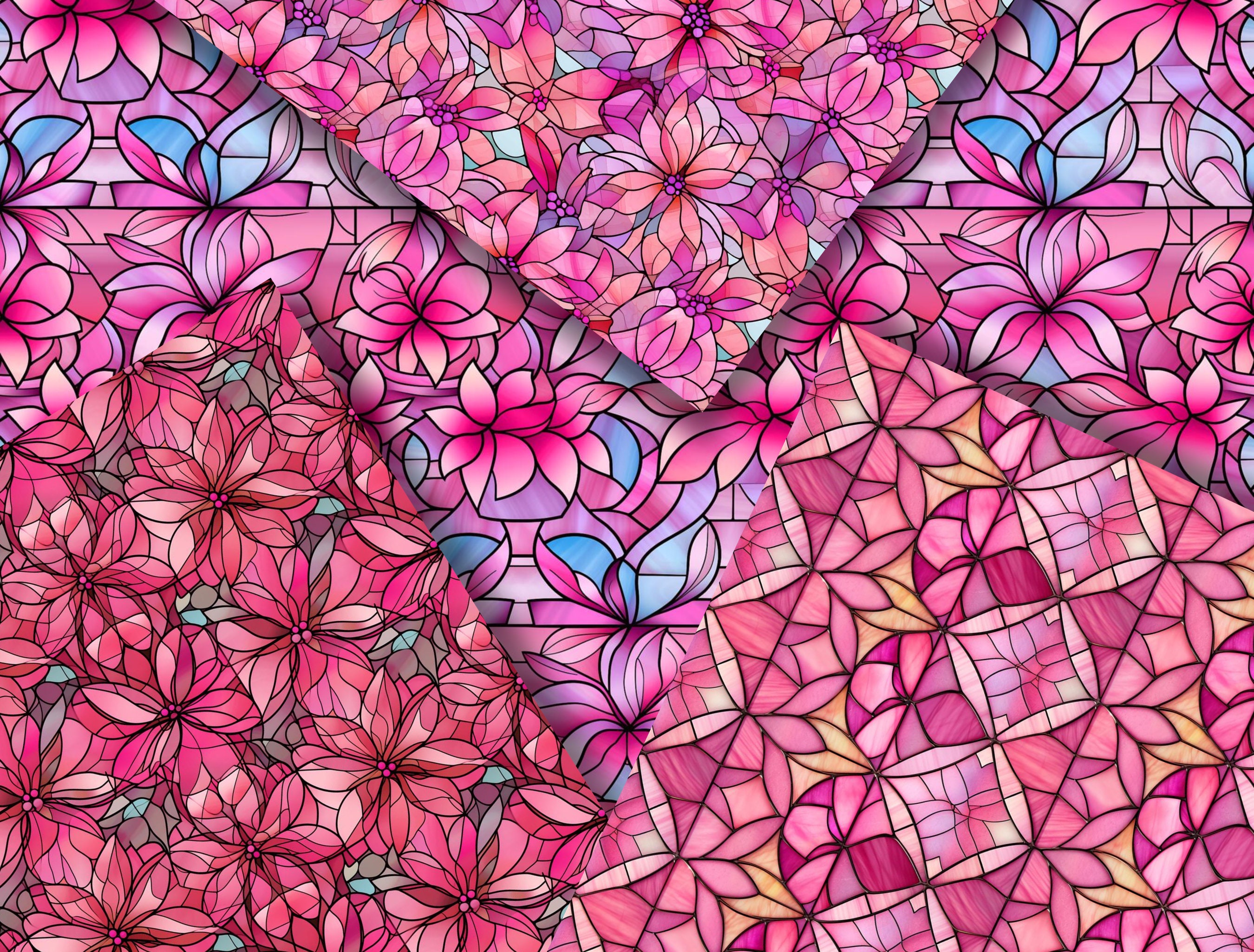 Pink Stained Glass Window Seamless Digital Pattern, Digital Paper ...