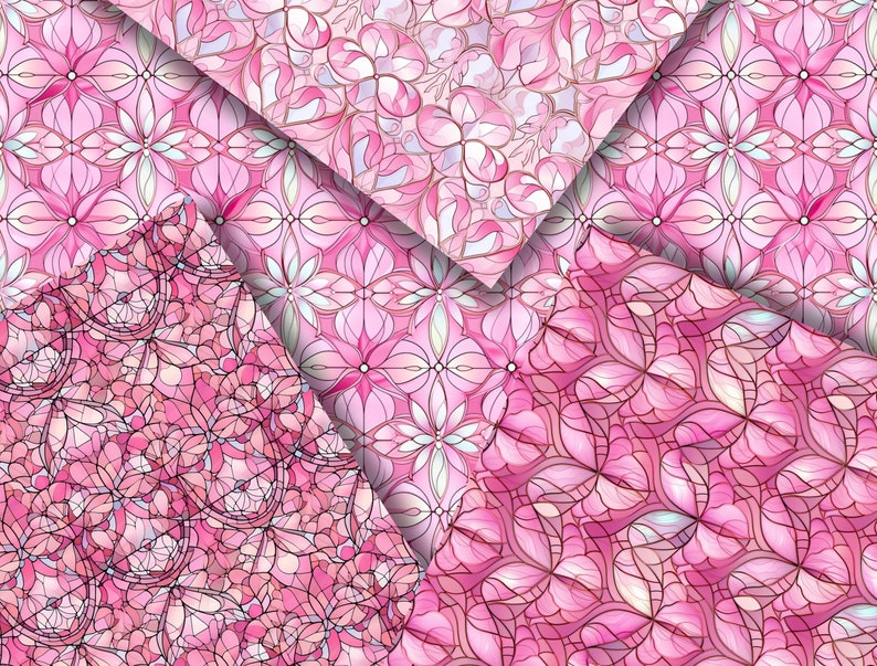 Pink Stained Glass Window Seamless Digital Pattern, Digital Paper ...