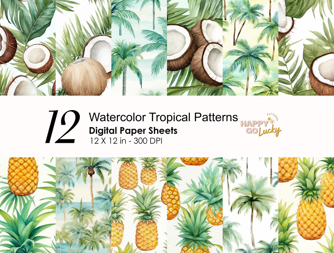 Tropical Fruits Seamless Pattern, Coconuts Digital Paper, Fruit ...