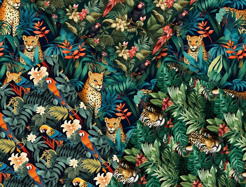 Tropical Jungle Seamless Pattern, Wild Animals Digital Paper, Toucan ...