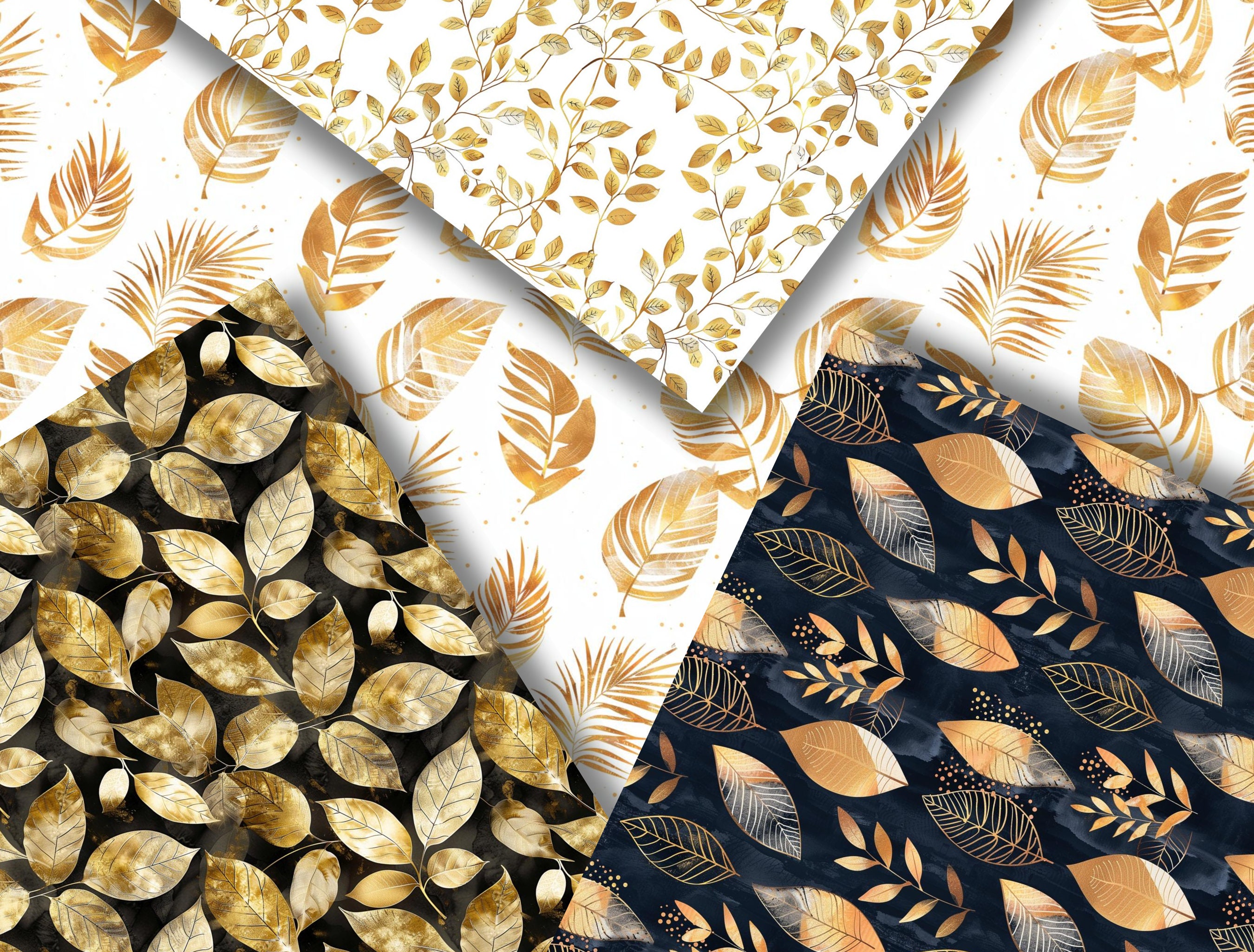 Elegant Gold Leaves Seamless Digital Pattern, Wallpaper Digital Paper ...