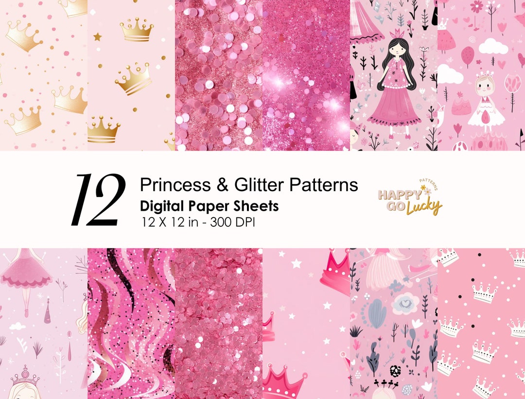 Pink Princess Seamless Pattern, Little Girl Digital Paper, Pink Glitter ...