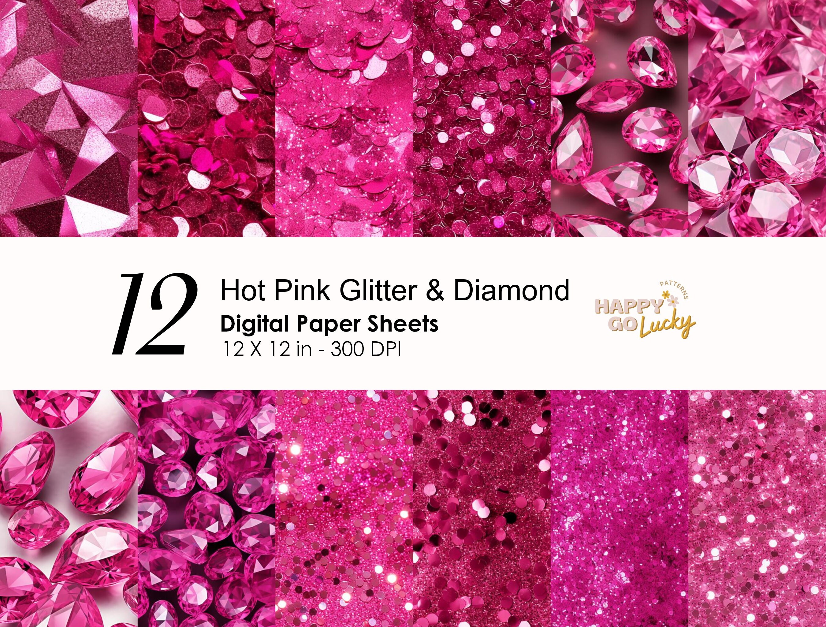 Hot Pink Glitter and Gems Seamless Pattern, Shiny Digital Paper ...