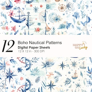 Watercolour Boho Nautical Seamless Digital Pattern, Explore Ship ...