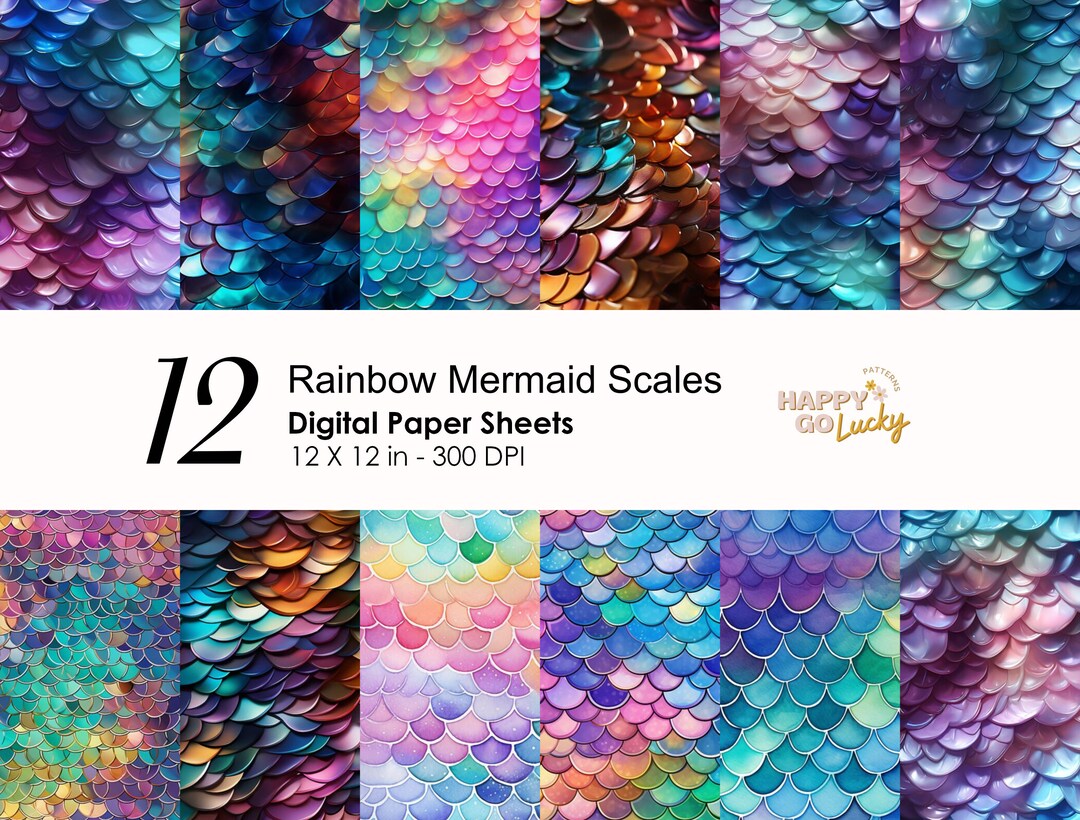 Rainbow Mermaid Tail Scales Seamless Pattern, Shimmer Digital Paper ...