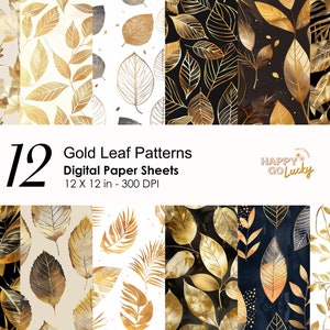 Elegant Gold Leaves Seamless Digital Pattern, Wallpaper Digital Paper ...