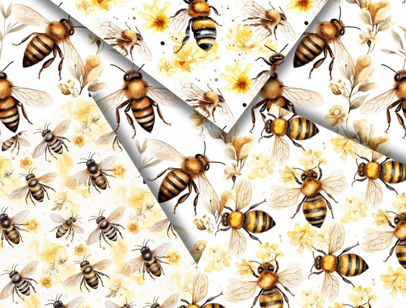 Watercolour Honeybee Seamless Pattern, Honey Jar Digital Paper ...