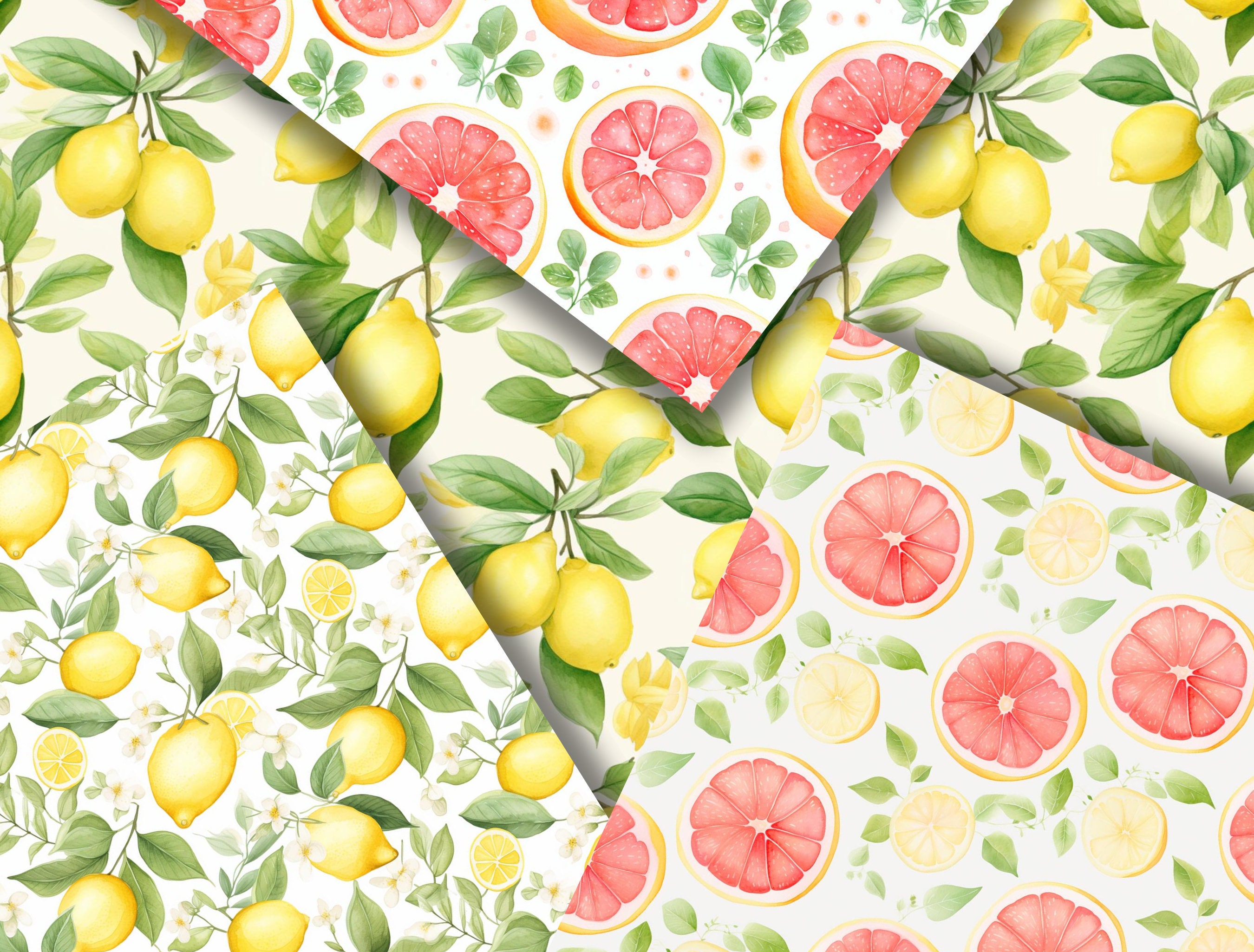 Watercolour Citrus Seamless Pattern, Lemon Digital Paper, Fruit ...