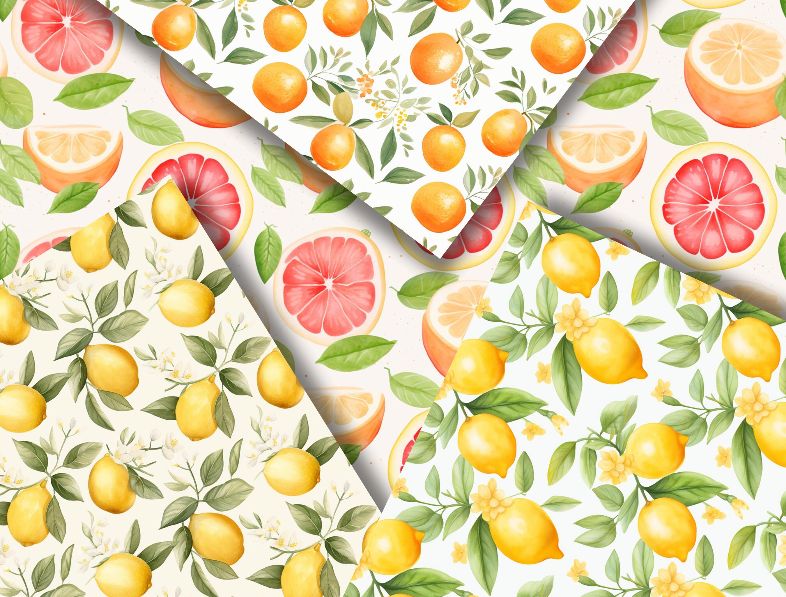 Watercolour Citrus Seamless Pattern, Lemon Digital Paper, Fruit ...