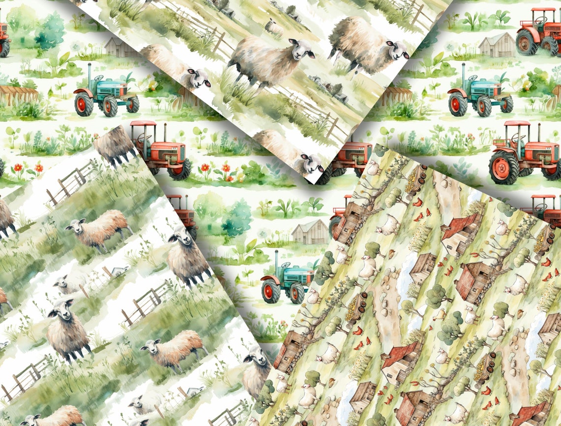 Watercolor Farm Seamless Pattern, Farm Animals Digital Paper, Sheep ...