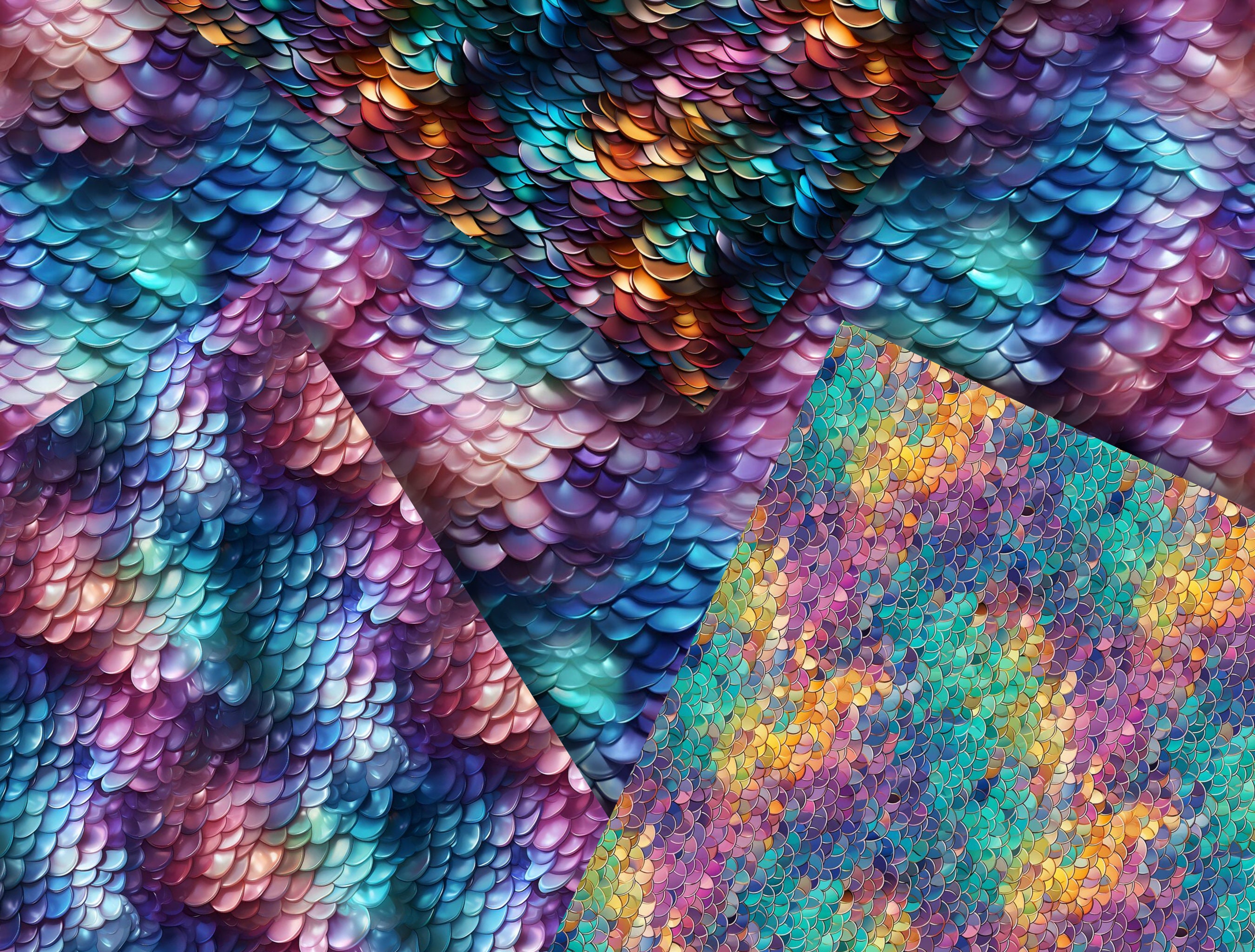 Rainbow Mermaid Tail Scales Seamless Pattern, Shimmer Digital Paper ...