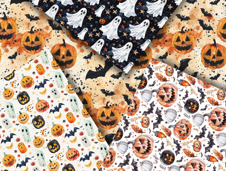 Halloween Seamless Digital Pattern, Watercolour Style Ghosts Digital ...