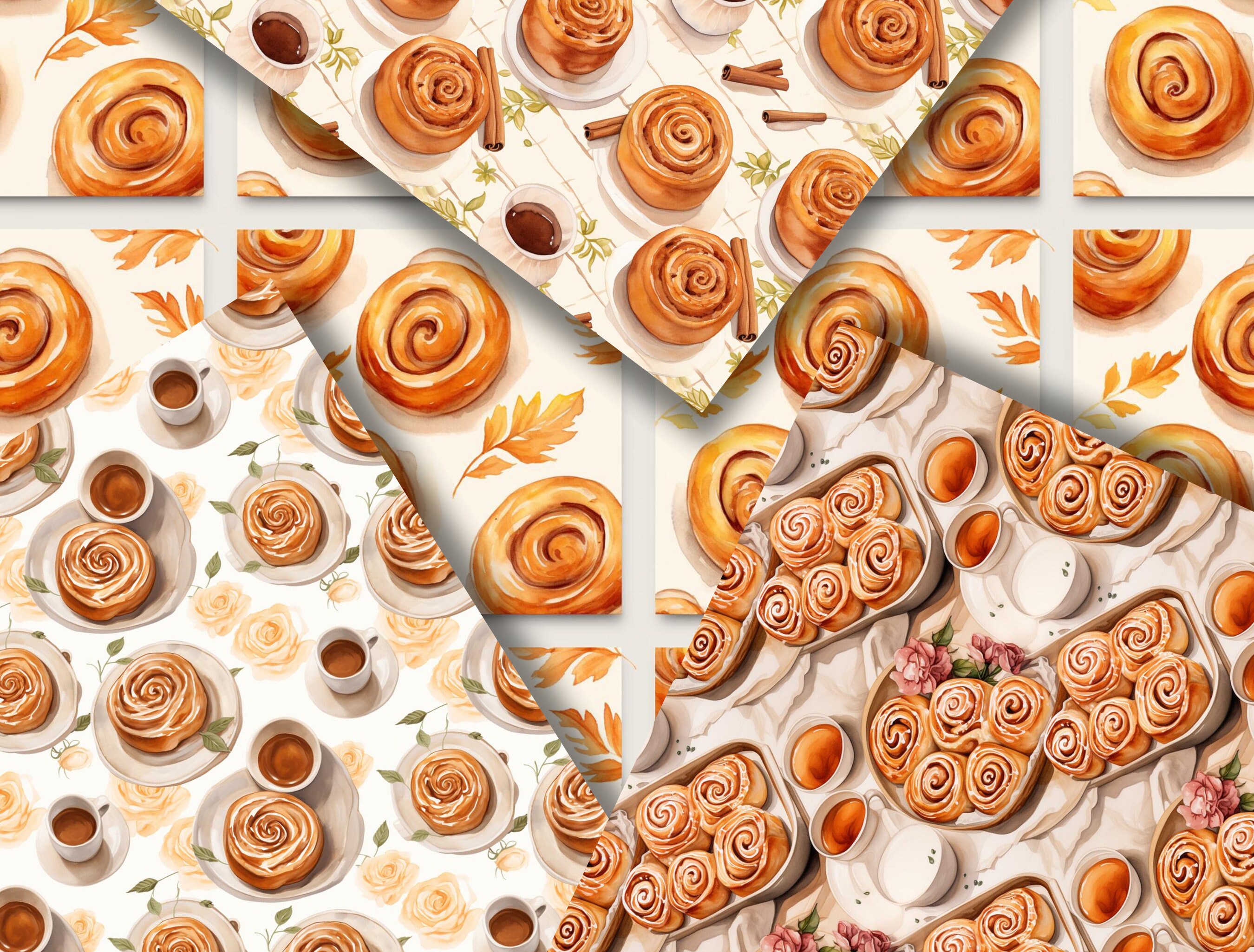 Sweet Sticky Cinnamon Buns Seamless Pattern, Baked Goods Digital Paper ...