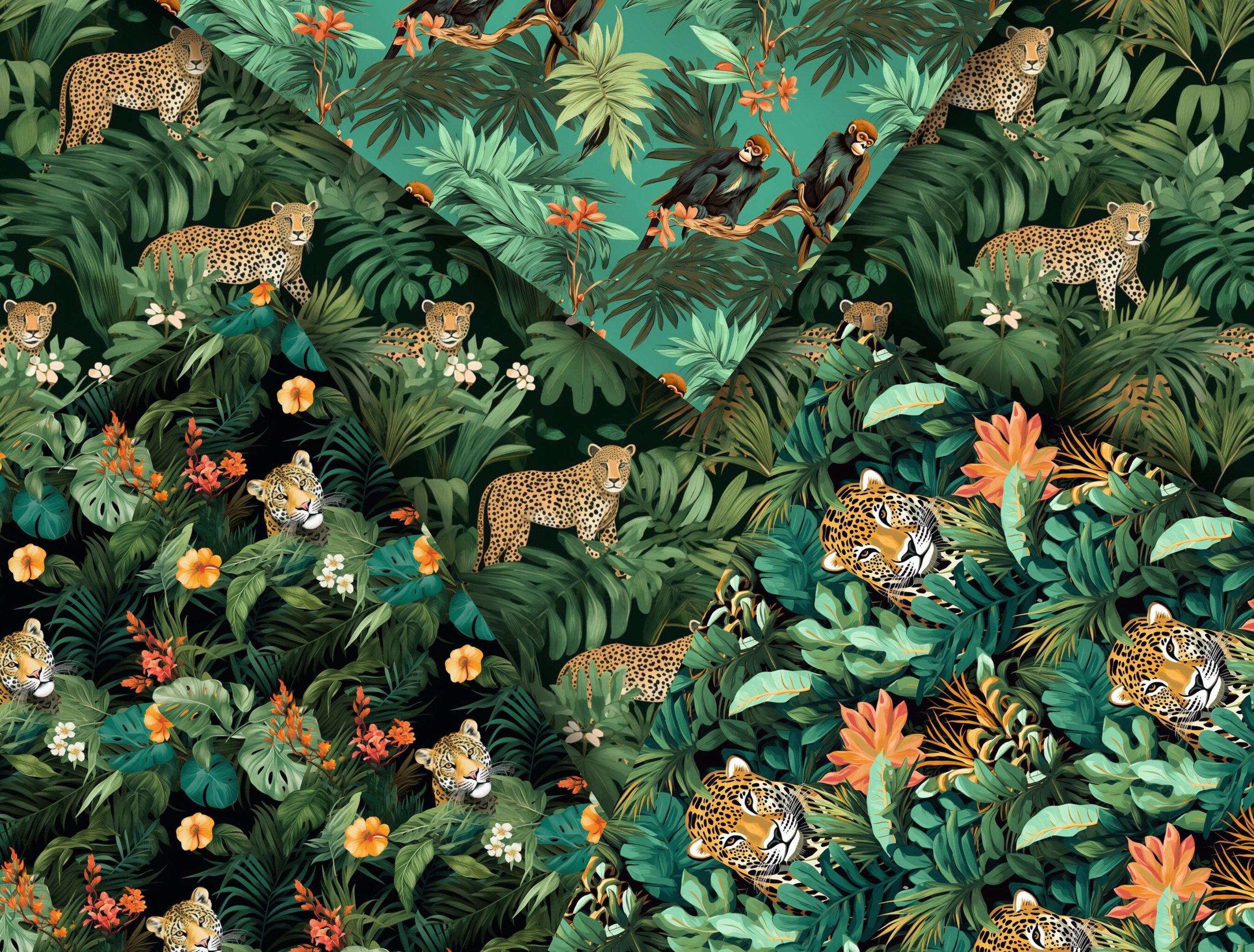 Lush Tropical Jungle Seamless Pattern, Monkeys Digital Paper, Toucan ...