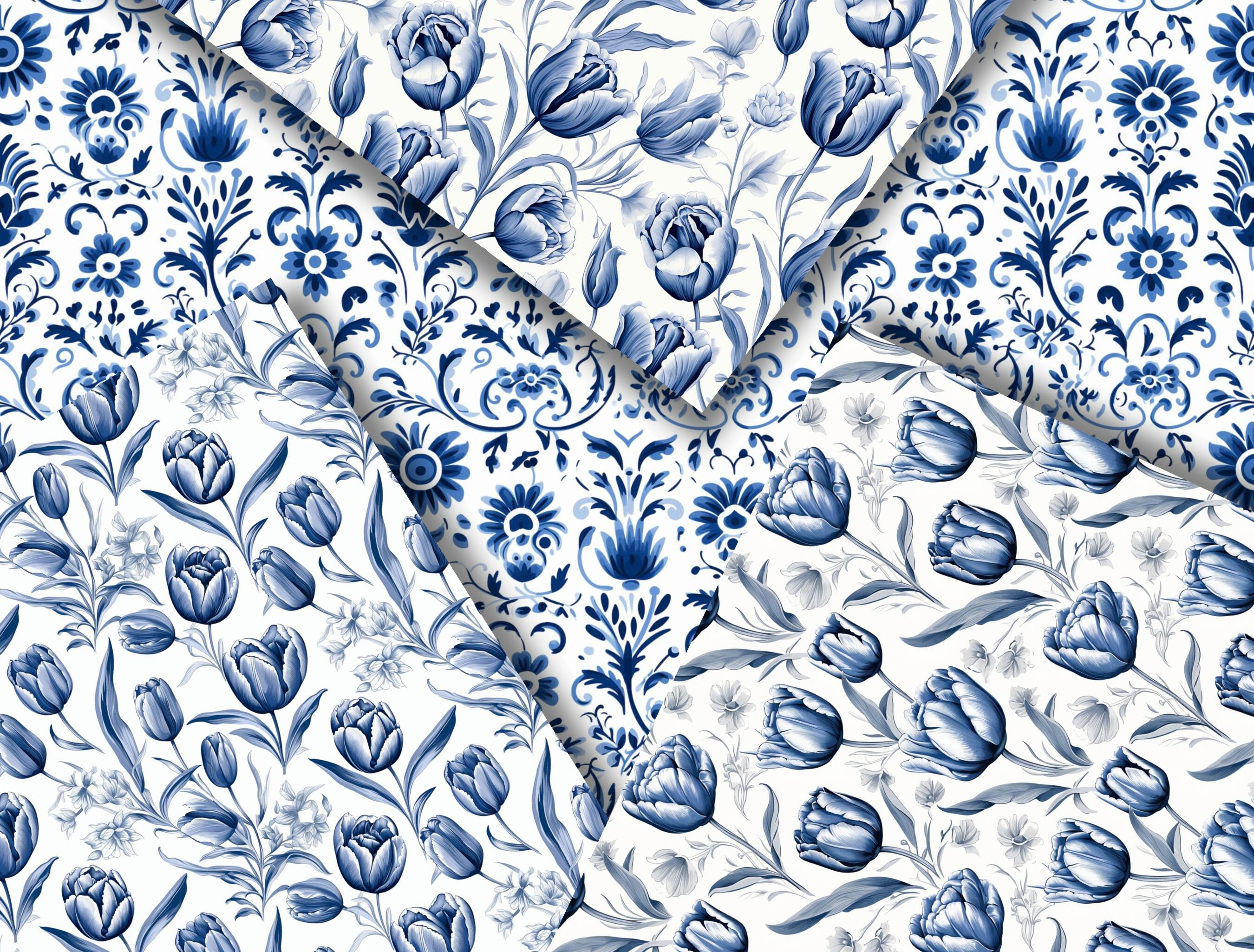 Delftse Blauw Seamless Pattern, Traditional Dutch Digital Paper, Tulip ...