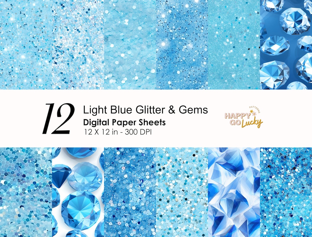 Light Blue Glitter and Gems Seamless Pattern, Shiny Digital Paper ...