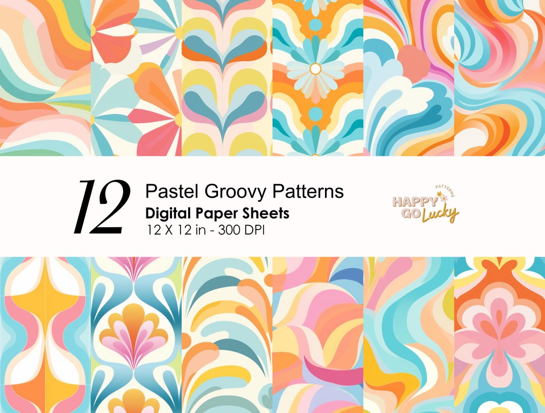 70's Pastel Groovy Seamless Digital Pattern, Retro Digital Paper ...