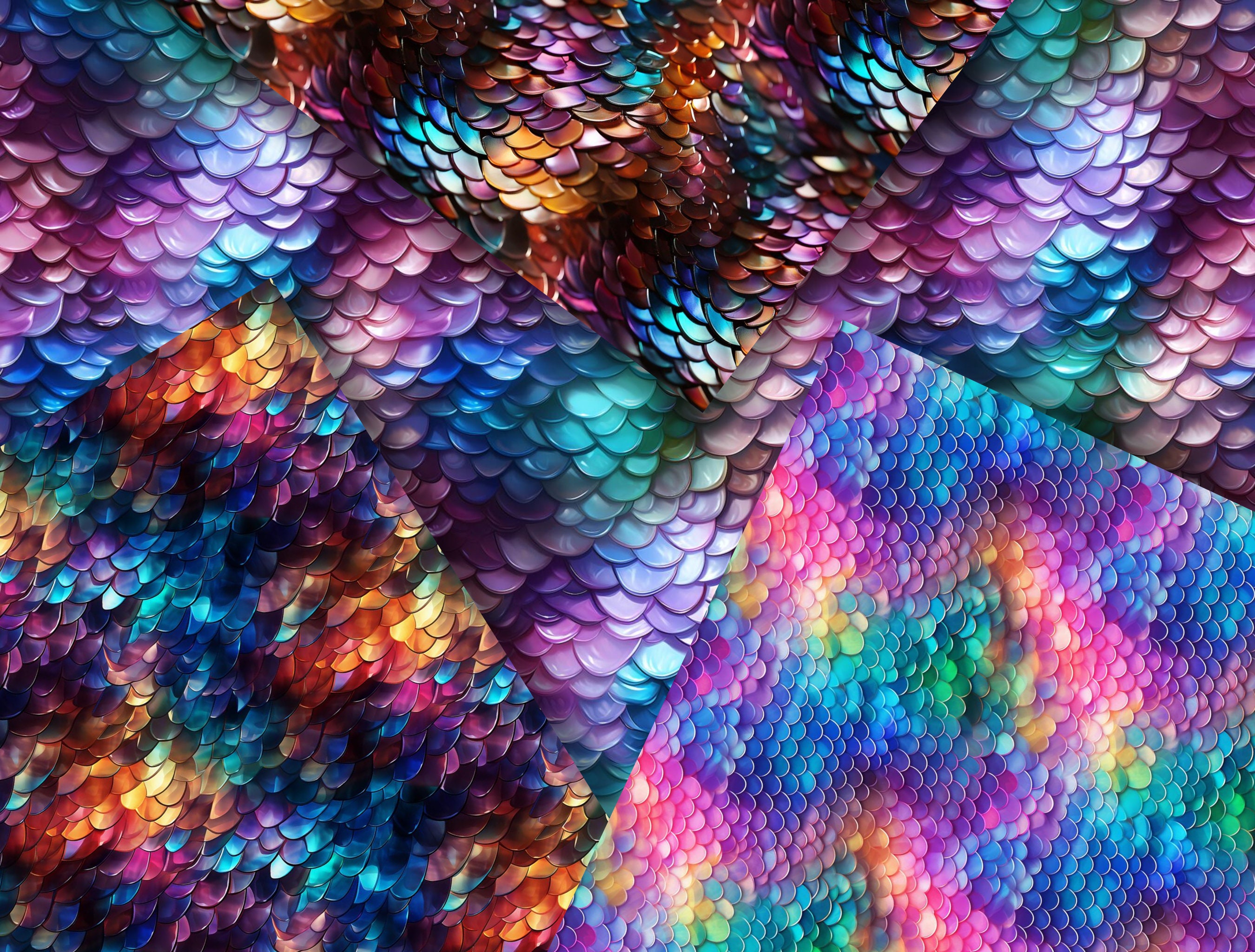 Rainbow Mermaid Tail Scales Seamless Pattern, Shimmer Digital Paper ...