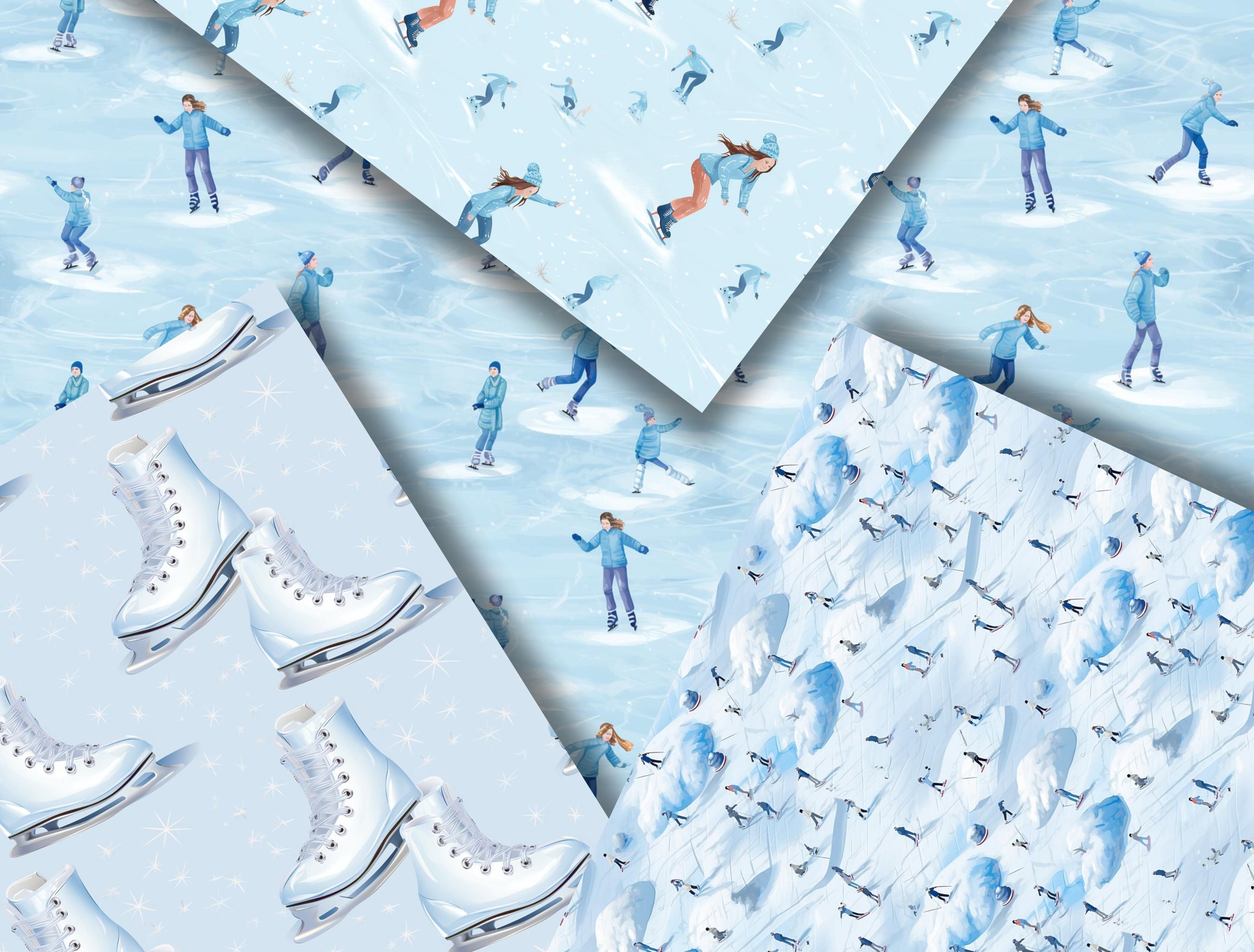 Vintage Ice Skating Seamless Digital Pattern, Winter Sport Digital ...