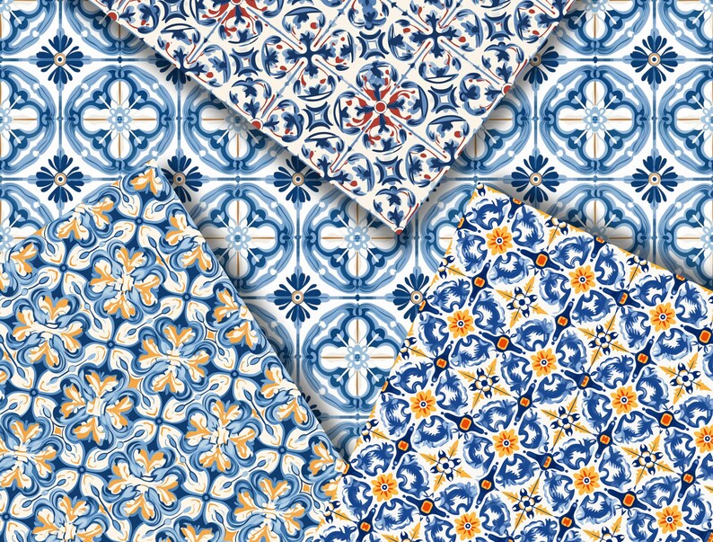 Italian Tile Seamless Pattern, Traditional Tile Patterns Digital Paper ...
