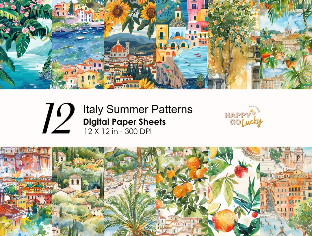 Summer in Italy Seamless Pattern, Amalfi Coast Digital Paper, Italian ...