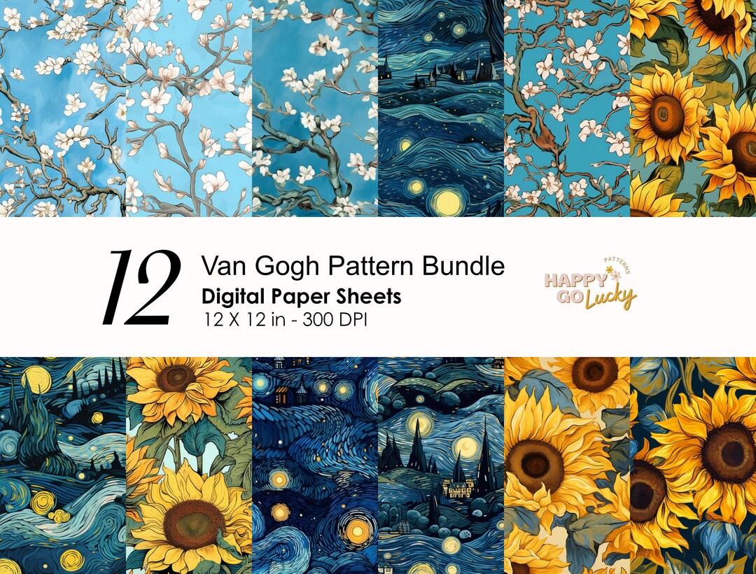 Van Gogh Seamless Pattern, Sunflower Digital Paper, Starry Night ...