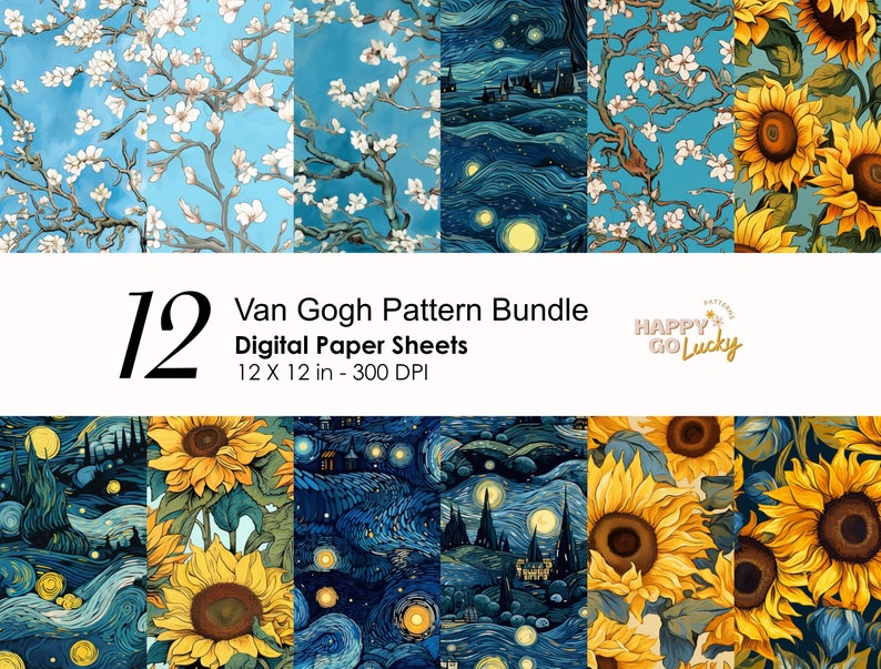 Van Gogh Seamless Pattern, Sunflower Digital Paper, Starry Night ...