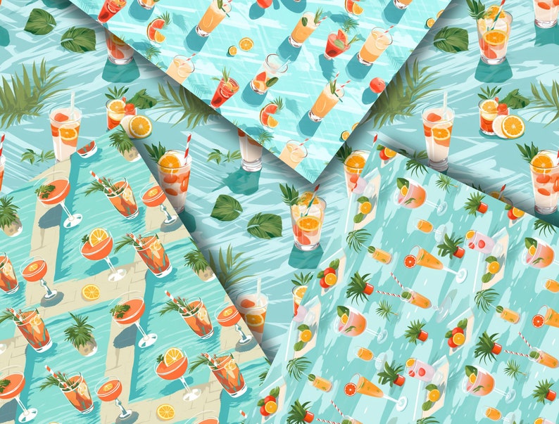 Summer Pool Day Seamless Digital Pattern, Vintage Lady Digital Paper ...