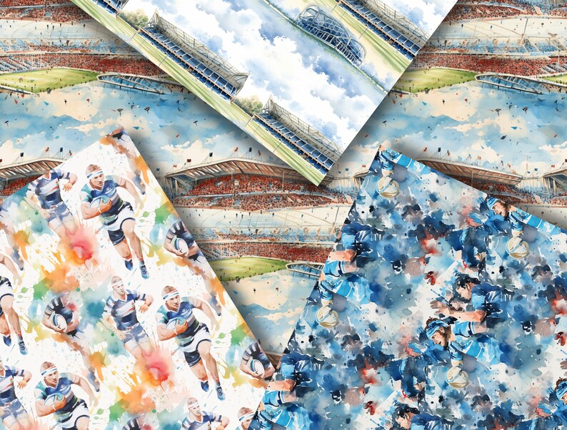 Watercolour Rugby Seamless Pattern, Sports Digital Paper, Sport Stadium ...