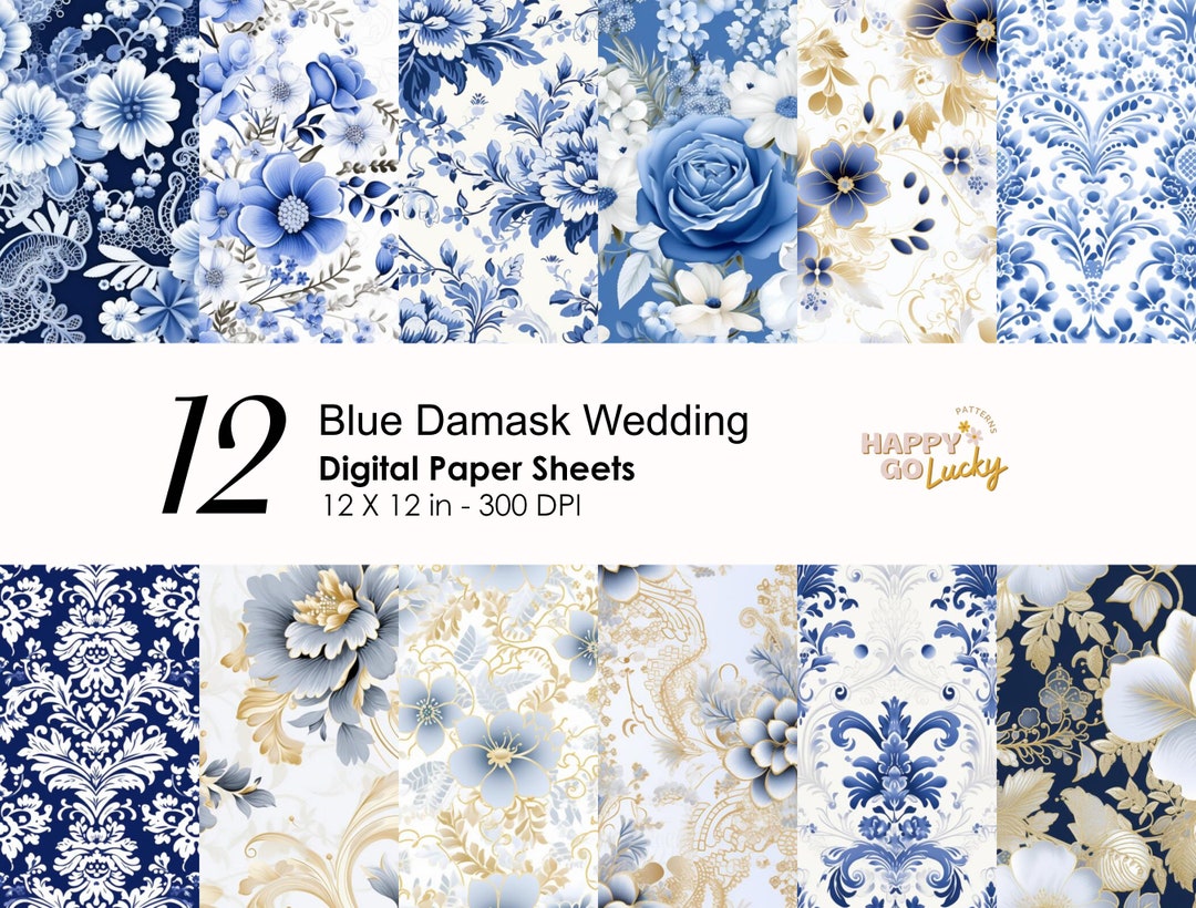 Vintage Blue Floral Seamless Pattern, Wedding Flower Digital Paper ...