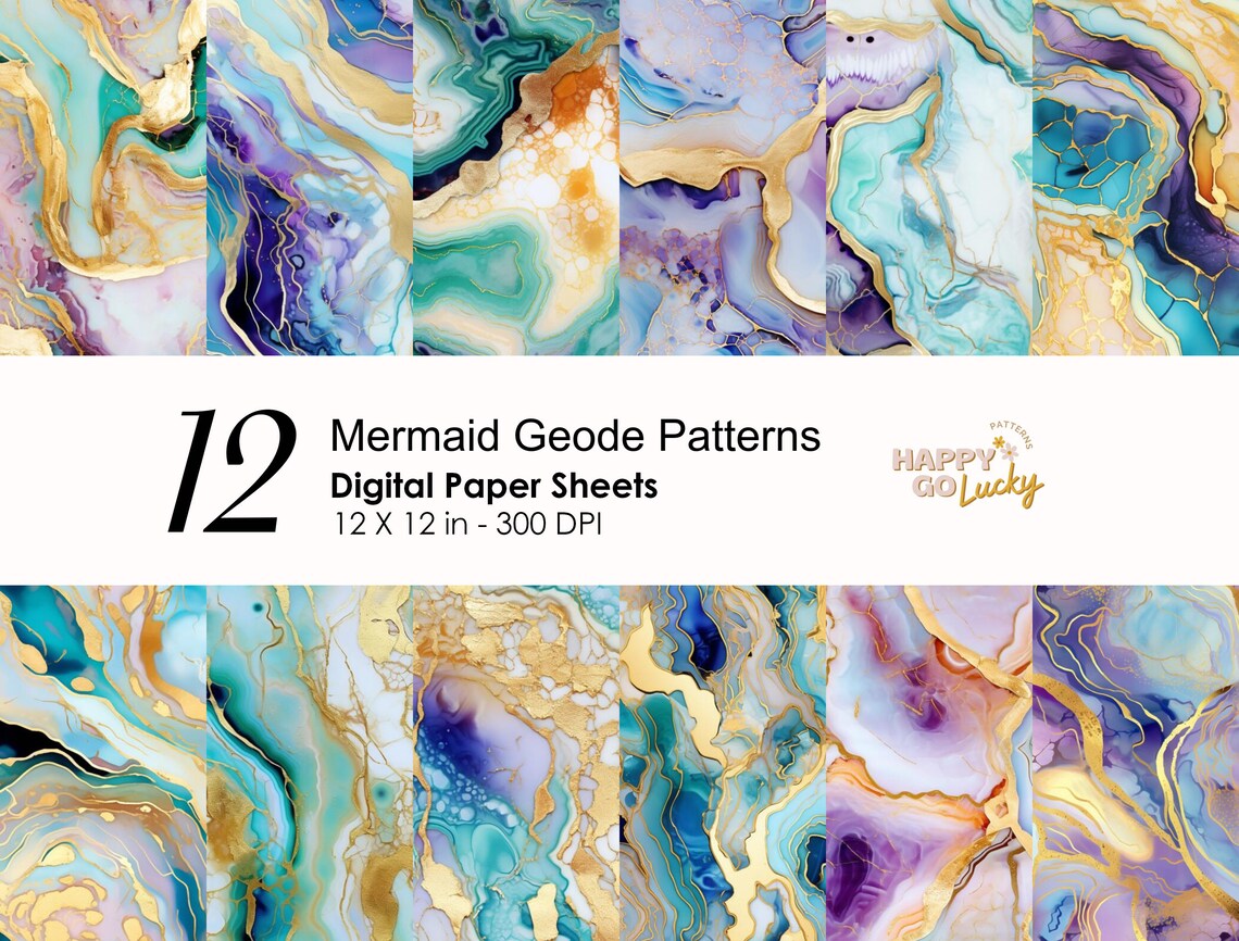 Mermaid Geode Slice Seamless Pattern, Agate Digital Paper, Gemstone ...