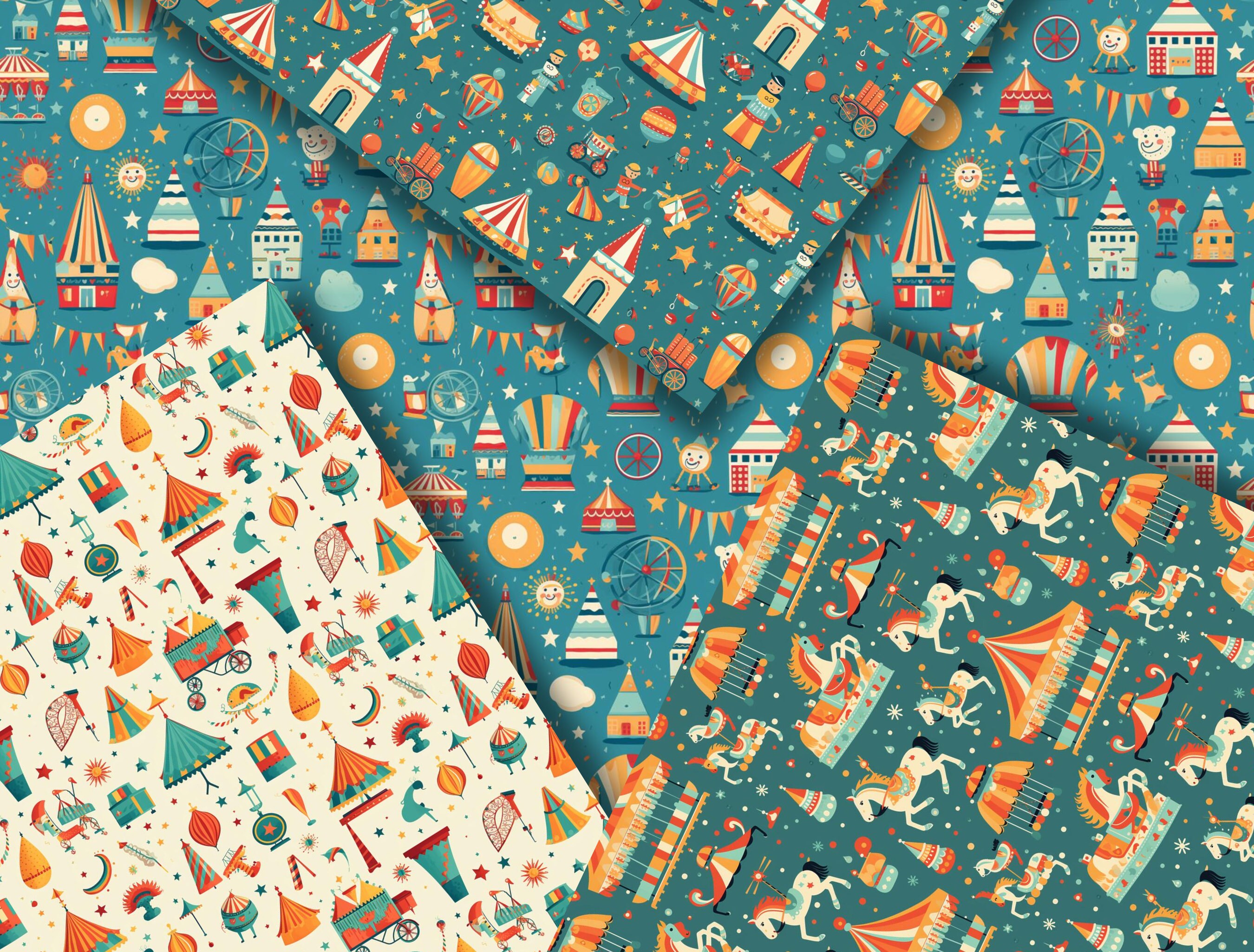 Carnival Seamless Pattern, Carousel Digital Paper, Ferris Wheel ...