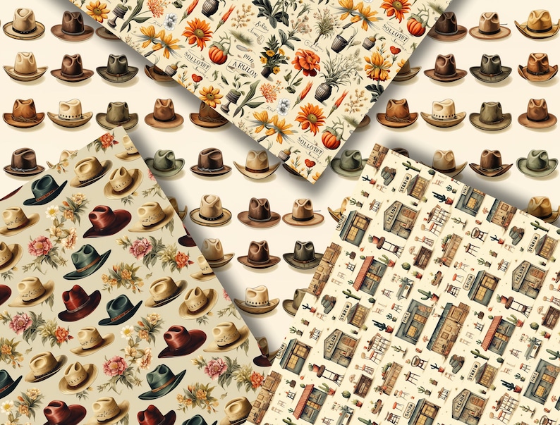 Vintage Cowboys Seamless Digital Pattern, Cactus Digital Paper, Wild ...