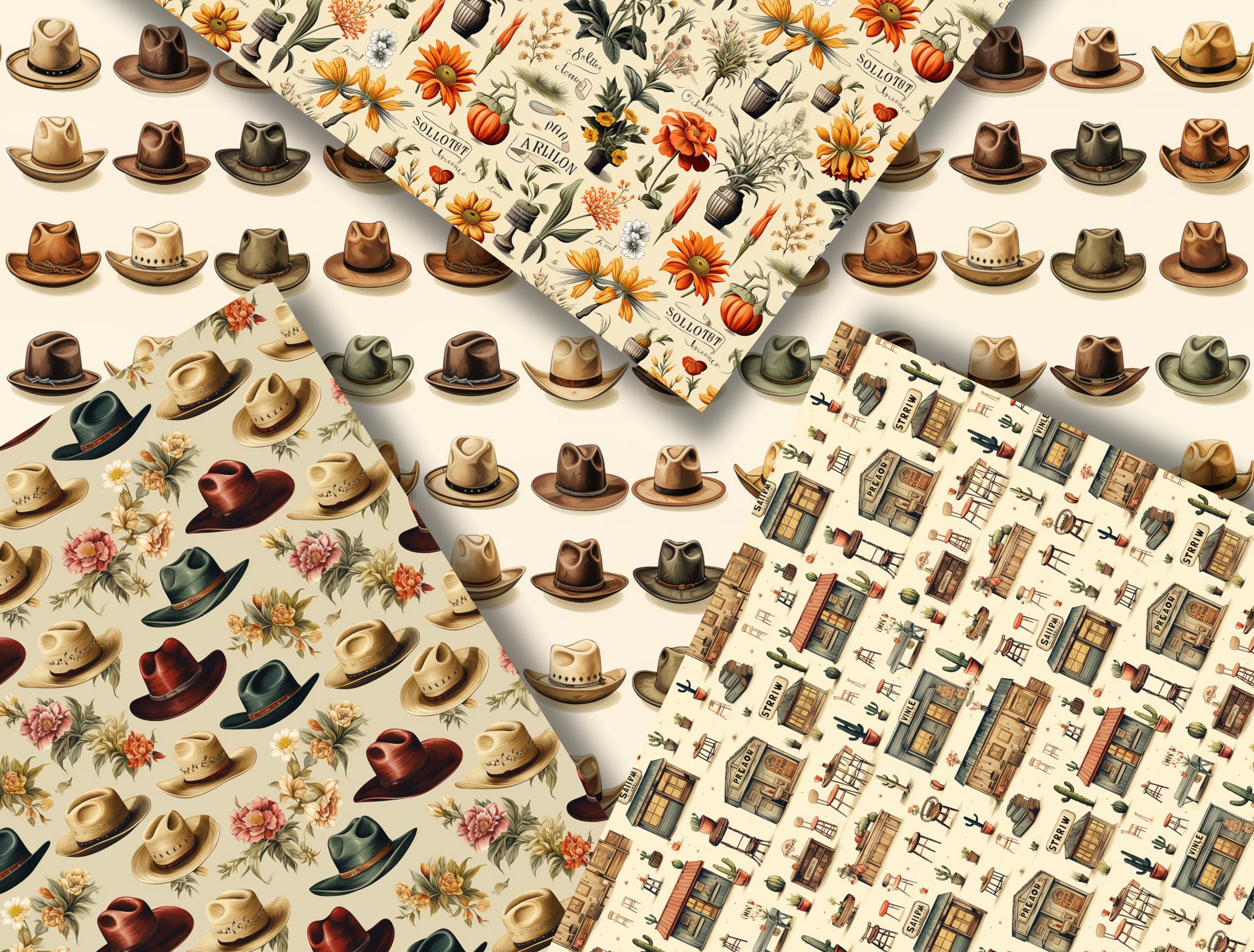 Vintage Cowboys Seamless Digital Pattern, Cactus Digital Paper, Wild ...