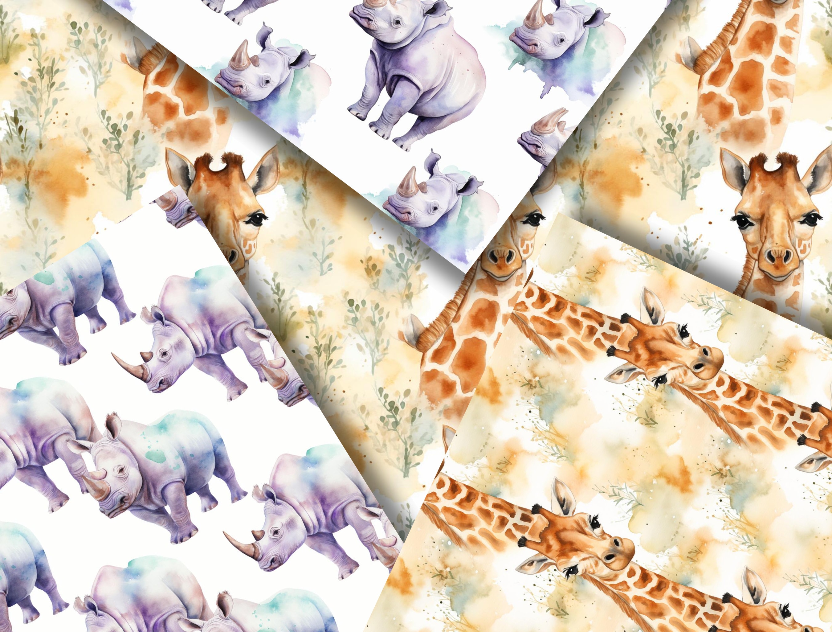 African Safari Seamless Pattern, Watercolour Animals Digital Paper ...