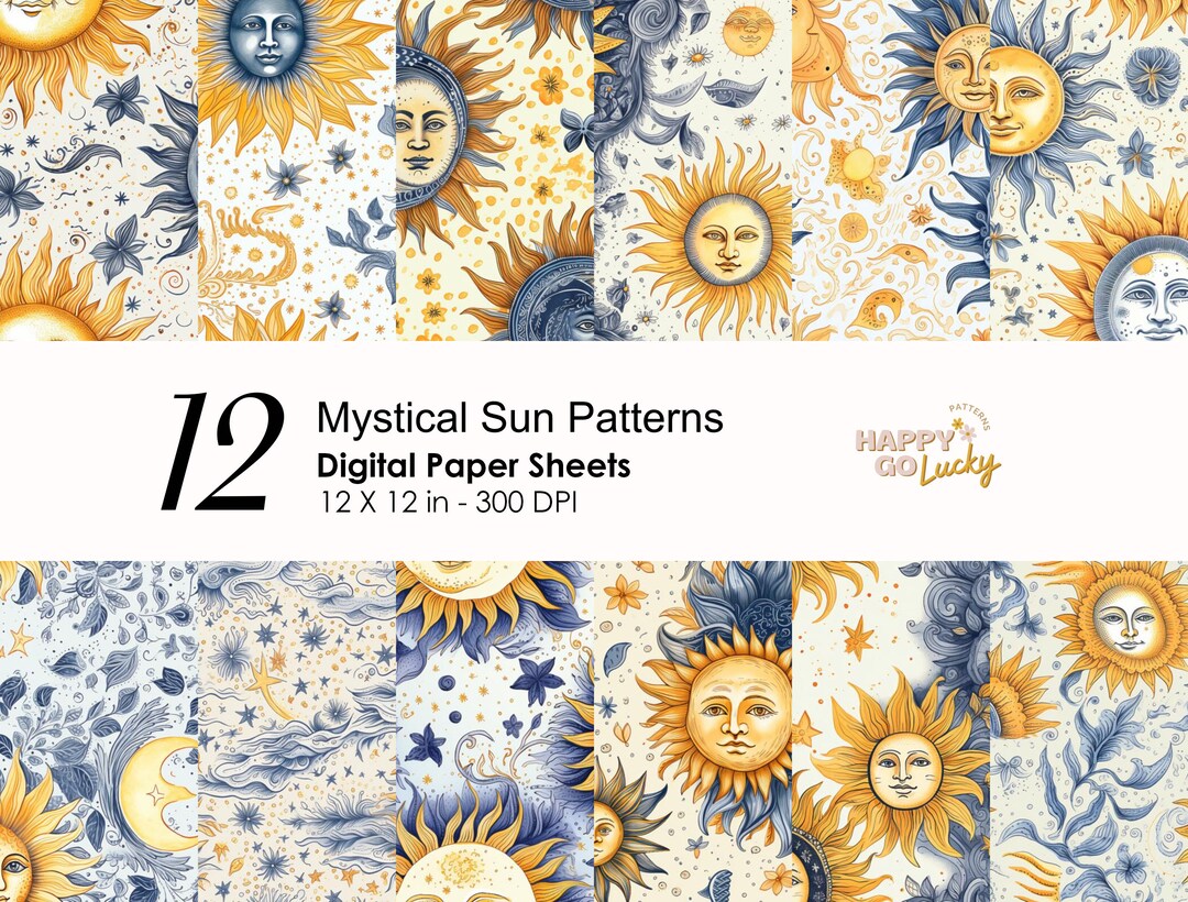 Solar and Lunar Seamless Pattern, Sun and Moon Digital Paper, Magical ...