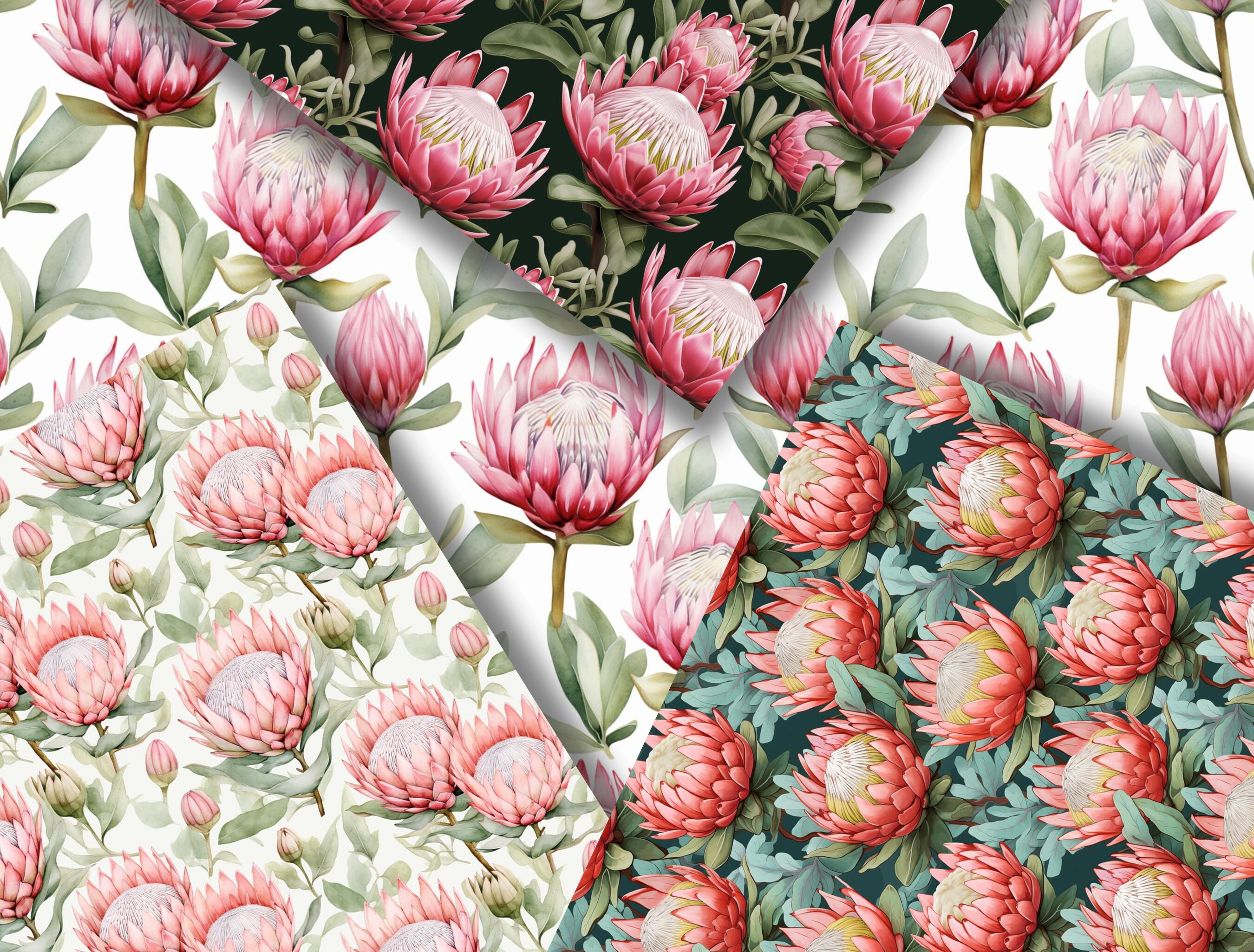 Watercolour Protea Seamless Pattern, Flower Digital Paper, Floral ...