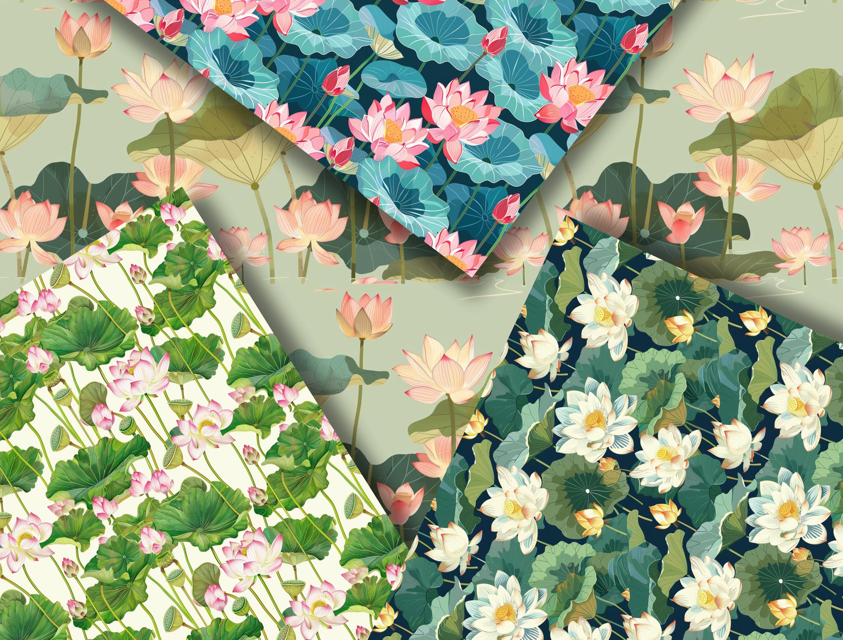 Water Lily Flower Seamless Pattern, Floral Digital Paper, Lotus Flower ...