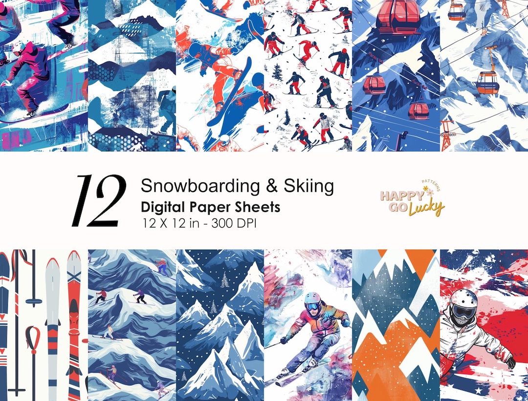Skiing Seamless Pattern, Winter Sport Olympics Digital Paper ...