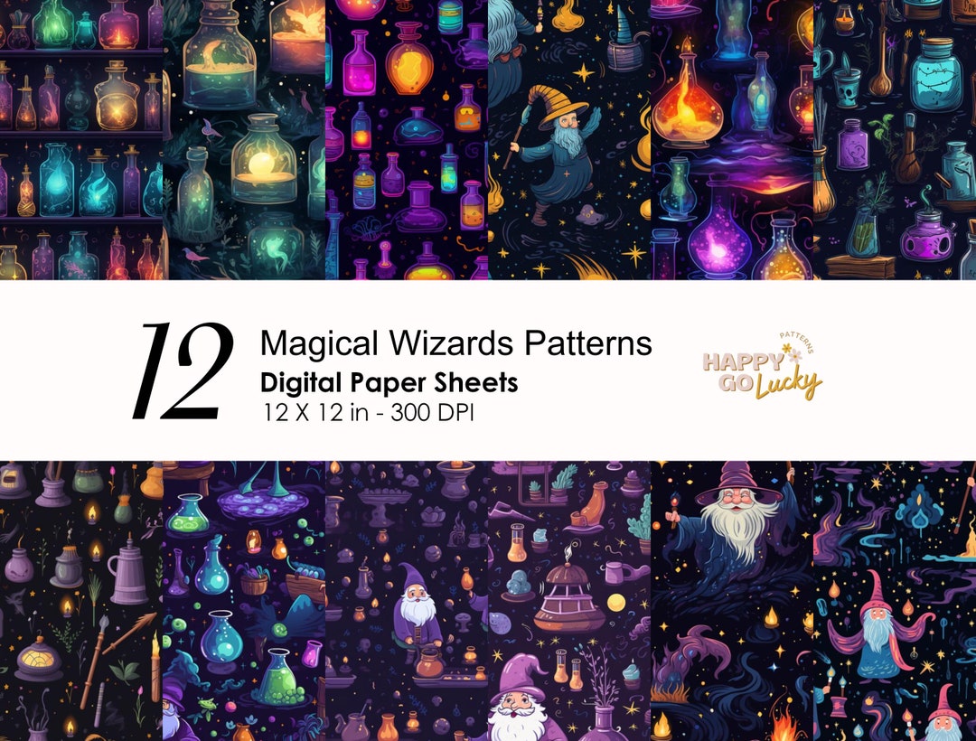 Magical Wizard Seamless Digital Pattern, Magic Potions Digital Paper ...