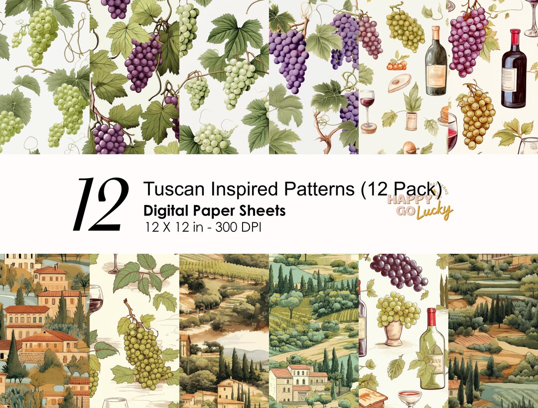 Tuscany Seamless Pattern, Italian Digital Paper, Wine Background ...
