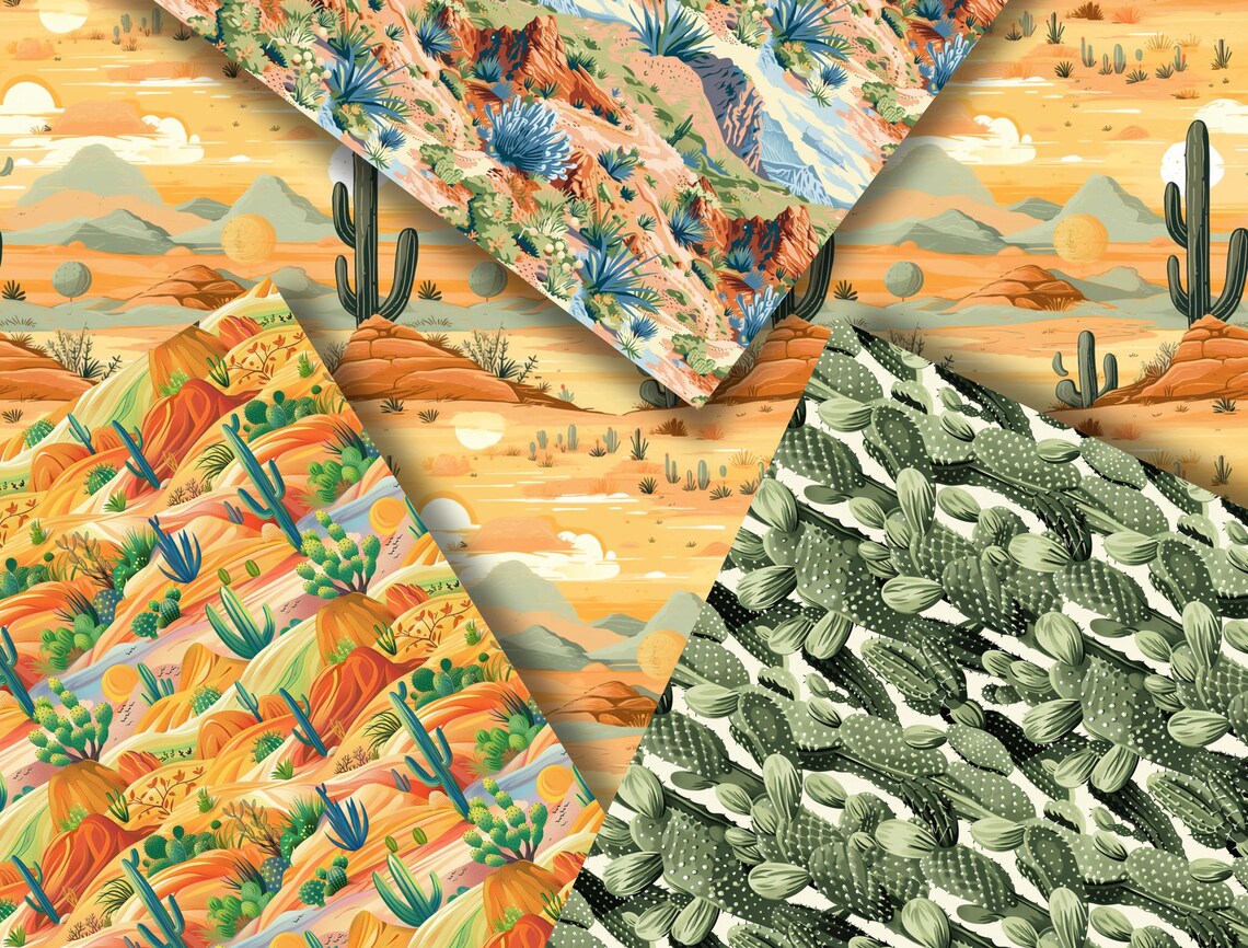 Desert Cactus Seamless Digital Pattern, Succulent Digital Paper, Wild ...