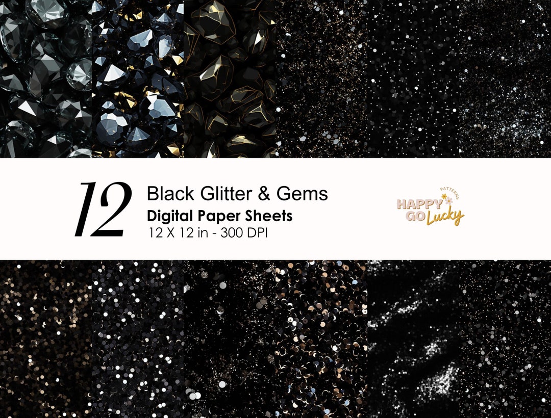 Black Glitter and Gems Seamless Pattern, Shiny Digital Paper, Diamond ...